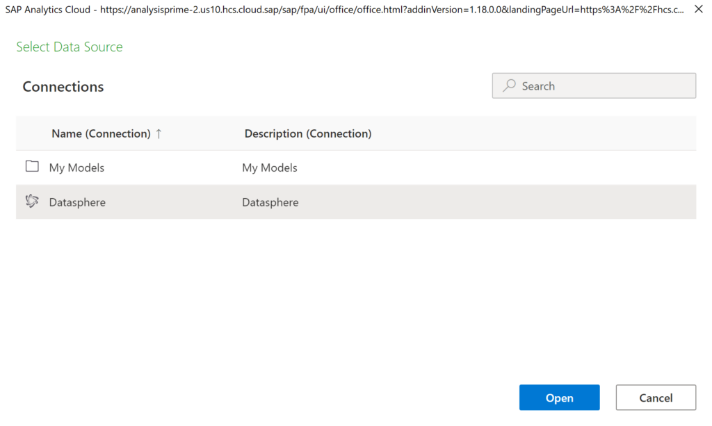 Adding a Table (Datasphere Dataset) – Analysis Prime University