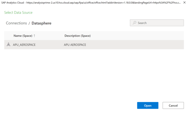 Adding a Table (Datasphere Dataset) – Analysis Prime University